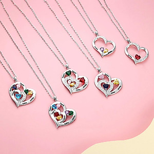 Mom Necklace,Personalized Mothers Day Necklace with Kids Names, Heart Birthstone for Women Custom Mother Name Mother's Birthday Gifts Wife Grandma (3 names)