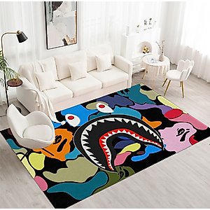 HZPHMYDV Hypebeast Shark Area Rug Color Camo Rugs Shark Mouth Carpet Modern Large Popular Rug Cool Street Decor Rug for Bedroom Living Room Indoor Outdoor Decor Floor Mat 2' x 3'