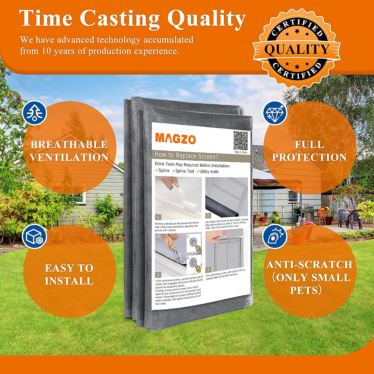 2PACK MAGZO Window Screen and Screen Door Replacement Mesh, 48" W x 99" L, Upgraded Polyester, Net Netting Curtain Wire Repair for Camper/Sliding Glass/Patio/French/Balcony/Back Windows Doors, Grey