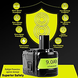 TenHutt 【3RD-Generation Upgrade 18V 9.0Ah Replacement Battery for Ryobi 18V Battery ONE+ Plus High Capacity 18V Lithium-Ion Battery P102 P103 P104 P105 P106 P108 P107 P109 for Cordless Power Tools