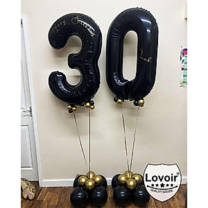 Lovoir 40 Inch Black Number Balloon 30 Large Size Jumbo Digit Mylar Foil Helium Black Balloons for 30th Birthday Party Celebration Decorations Graduations Anniversary Supplies Excellent Quality