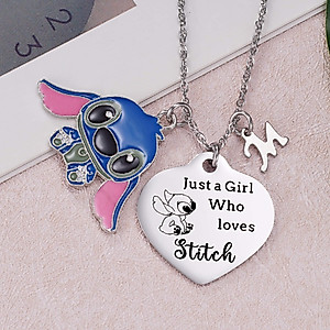 Stitch Gifts, Letter M Initial Stitch Necklace for Daughter/Granddaughter/Niece, Lilo and Stitch Stuff Jewelry Gift for Birthday Christmas Valentines Day