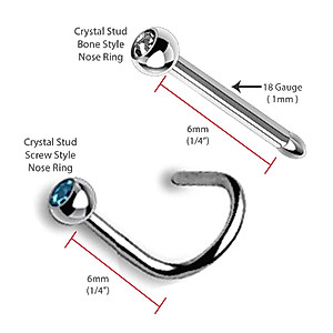 BodyJ4You 15PC Nose Piercing Kit Aftercare Bump Removal Solution | Nostril Screw Curved Bone Stud Push in Pin CZ Crystal | 18G Stainless Steel Needles Tools Gloves Clamps