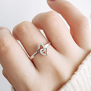 Useebest 925 Sterling Silver Double Heart Rings Love Knot Ring for Women Adorable Jewelry Gift Rings Cubic Zirconia Stackable Rings Eternity Bands Engagement Band for Women