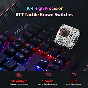 Gigastone Mechanical Keyboard, RGB Gaming Brown Switch, LED Rainbow Backlit Wired Gaming Keyboard, Precise Tactile Feedback, Full Anti-Ghosting, Full Size 104 Keys, Black GK-12