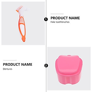 Healeved 1 Set False Toothbrush Set Container Denture Holder Denture Brush Toothbrush Denture Case False Teeth Cleaner Dentaduras Postizas Para Hombre Man Suit Travel Abs Storage Box Male