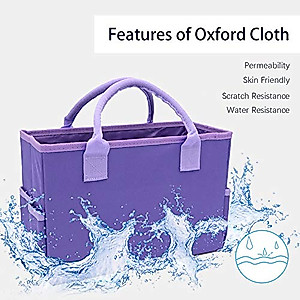 Organizer Storage Tote Bag for Art and Craft Supplies with Pockets, Purple Oxford Tote Bag for Artist, Kid, Teacher