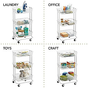 mDesign Metal 3-Tier Portable Rolling Household Storage Cart for Bathroom, Kitchen, Craft Room, Laundry Room, and Kid's Playroom - 4 Rotating Wheels - White