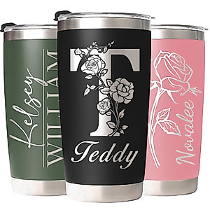 Personalized Tumbler with Names - Custom Tumblers Personalized 20 Oz Coffee Tumbler with Engraving Name on Both Sides - Personalized Cups with Names Gifts for Women Men, 18 Designs