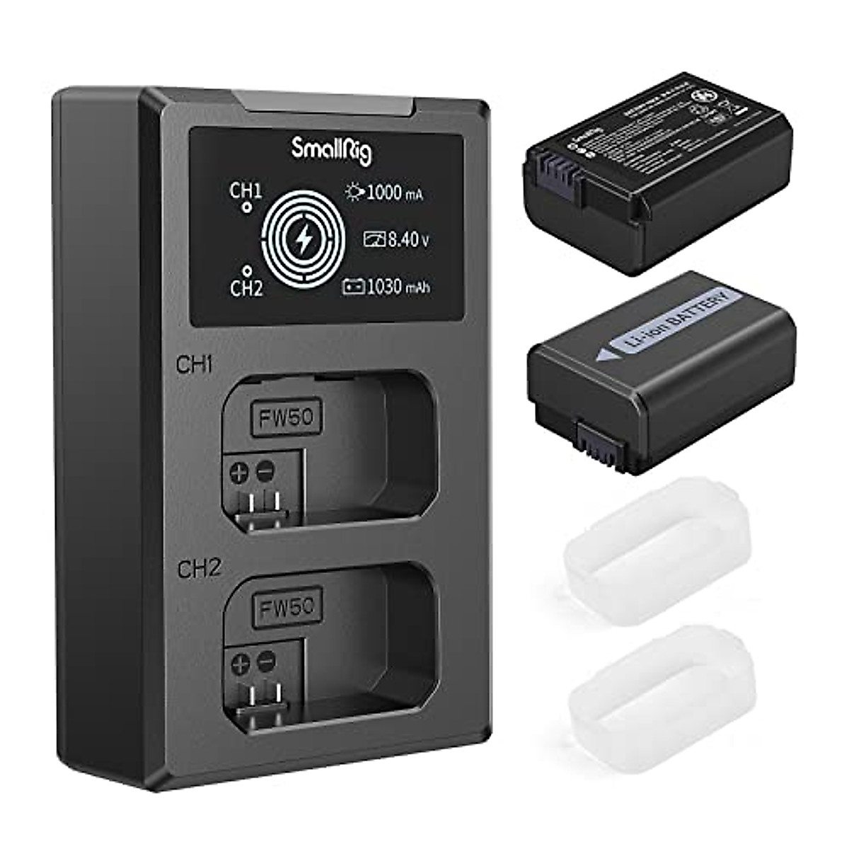 SmallRig NP-FW50 Battery Charger Set for Sony NP-FW50 Battery, Double Slot NP-FW50 Charger for Sony ZV-E10, A6000, A6500, A6300, A6400, A7, A7 II, A7R II, A7S II, A7S, A7R, RX10, 1030mAh - 3818