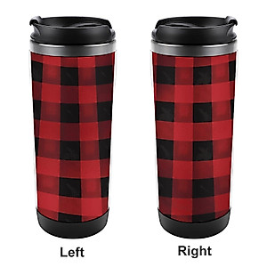 Red Black Buffalo Check Plaid Pattern Travel Coffee Mug Stainless Steel Water Bottles Insulated Water Bottle Travel Mug Insulated Tumblers Travel Coffee Tumbler 12 Oz Coffee Tumbler Travel Cup