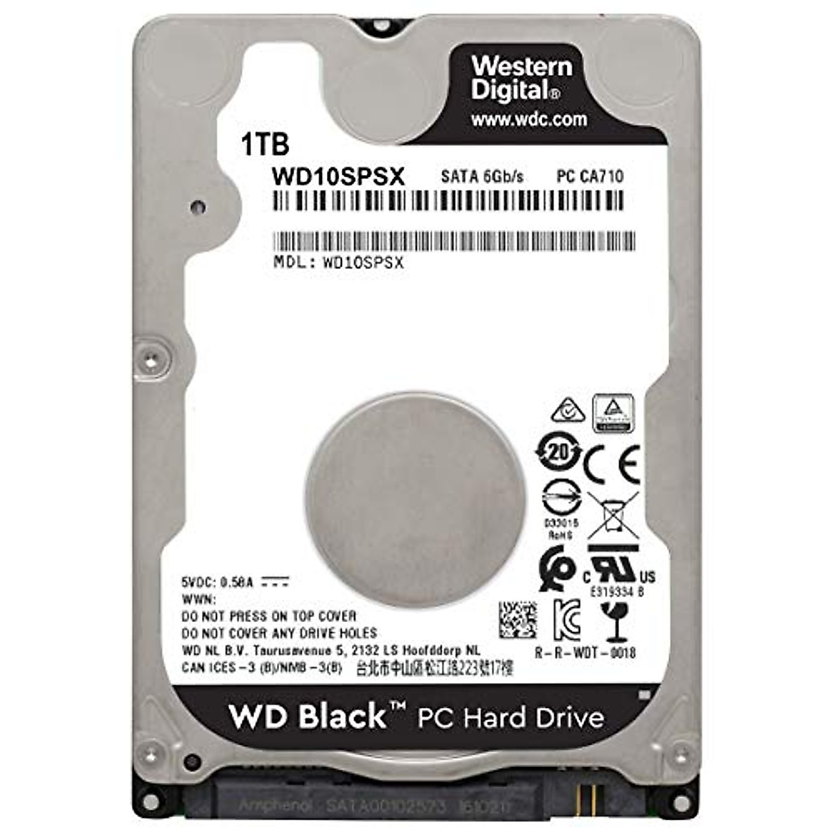 Western Digital 1TB WD Black Performance Mobile Hard Drive - 7200 RPM Class, SATA 6 Gb/s, 64 MB Cache, 2.5" - WD10SPSX, Mechanical Hard Disk
