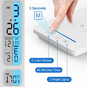 LED Desk Lamp with Wireless Charger, USB Charging Port, Desk Lamps for Home Office with 2 Night Lights & 5 Color Modes & 5 Brightness, Touch Control Desk Light with Clock, Alarm, Date, Temperature
