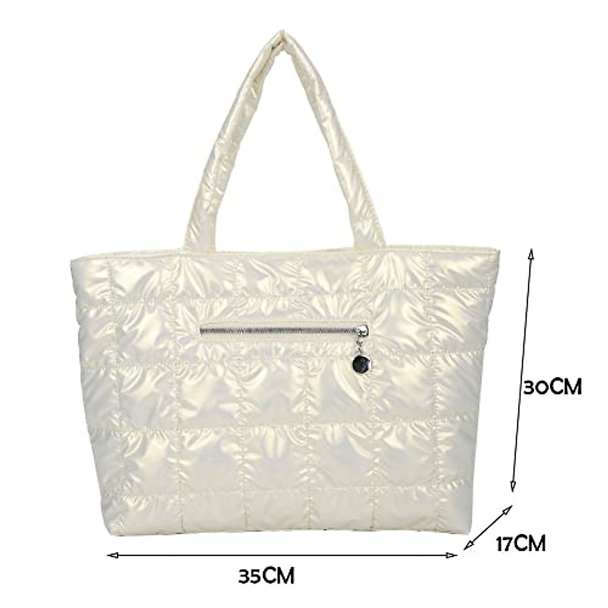 Large Quilted Tote Bag with Zip for Women Lightweight Winter Down Cotton Padded Plaid Shoulder Bags Down Padding Handbags with 2 inner Pockets and an Outer Zip Pocket