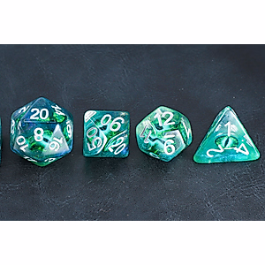 Sea Green Dragon Eye DND Dice Set for Dungeons and Dragons Gifts, D&D, D and D, Pathfinder, Accessories, D20, Polyhedral, Resin Dice, Metal, Dice Tray, Tower, Bag, Box