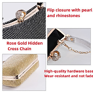 Anopo Rhinestones Clutch Purses Evening Handbag Bag Sparkly Bridal Lady Crossbody Chain Strap for Wedding Party Prom Club Black
