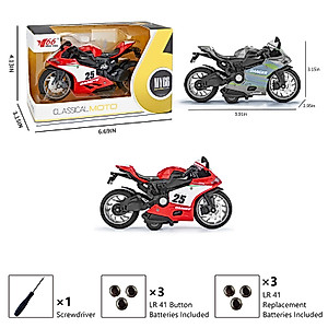 MING YING 66 Pull Back Motorcycle Model - 1:12 Scale Toy Motorcycle,Motorcycle Toy with Light and Music Gift for Children Boys and Girls (Red)
