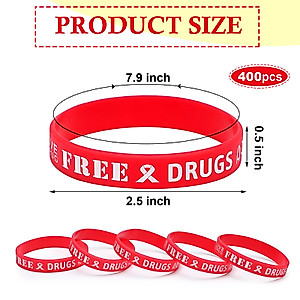 Jenaai Red Ribbon Awareness Silicone Bracelets Drug Free Silicone Rubber Wristbands Red Ribbon Week Soft Red Wristbands for Red Ribbon Week School Events Charity Campaigns Gifts Supplies (400 Pcs)