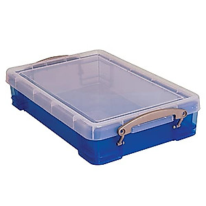 Really Useful Box Plastic Storage Box, 4 Liters, 14 1/2" x 10 1/4" x 3 1/4", Transparent Blue
