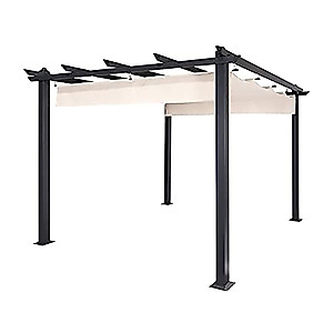 ALEKO Aluminum Retractable Patio Pergola | Outdoor Canopy Grape Trellis Pergola | Canopy Pool Garden Gazebo | 9 x 9 Ft | Cream White | PERGBURG10X13