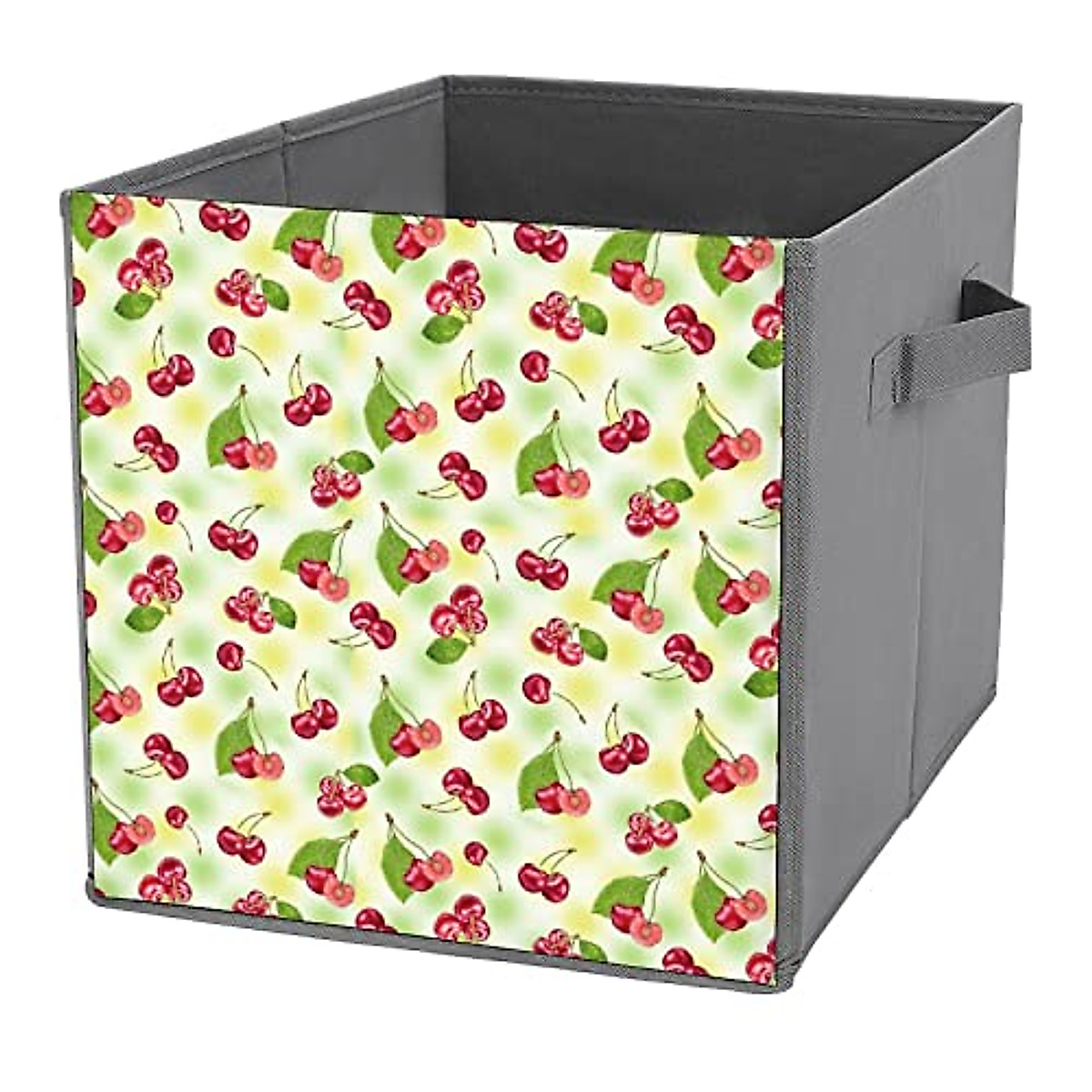 Red Cherry Foldable Storage Bins Printd Fabric Cube Baskets Boxes with Handles for Clothes Toys, 11x11x11