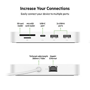 Belkin USB-C 6-in-1 Multiport Hub with Mount - USB Hub - USB C Docking Station with Micro SD Card Reader - Powered USB Hub - Compatible with MacBook, Chromebook, iMac, PC & Other USB-C Devices