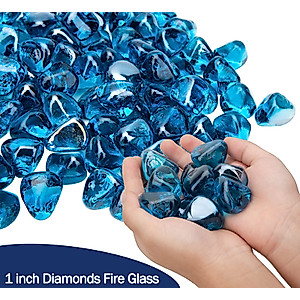 Fire Glass Diamond 1 Inch Firepit Glass Rock 10-Pound Fire Glass Diamonds for Fire Pit Fireplace, Propane Fire Pit, Landscaping - Blue Fire Glass Diamonds