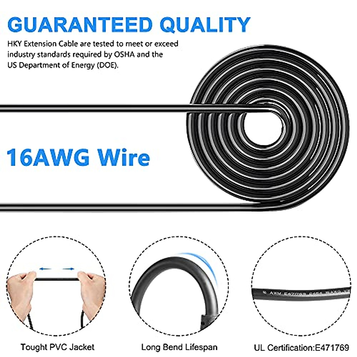 HKY DC 8mm Extension Cable 10Ft 3M 8mm DC Power Plug Cord 16AWG Wire for Solar Generator Solar Panel Compatible with Goal Zero Yeti/Jackery/Anker/BALDR/Bulutti More DC 7909 Portable Power Station