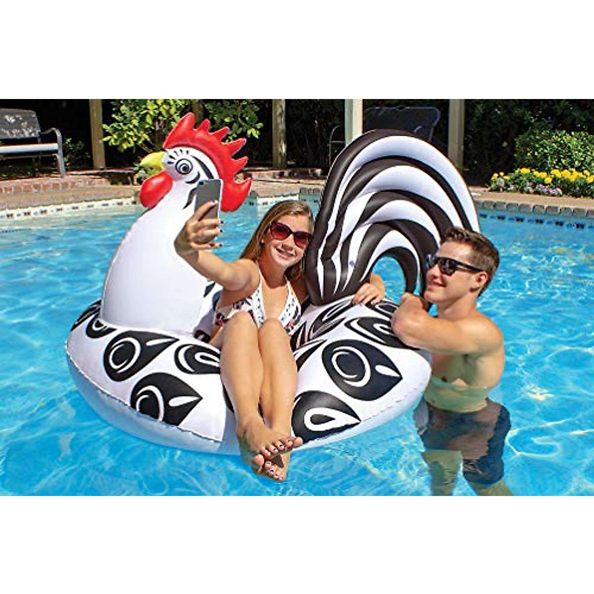 Poolmaster Rooster Inflatable Swimming Pool Party Float (48 Inch), Black/White/Red