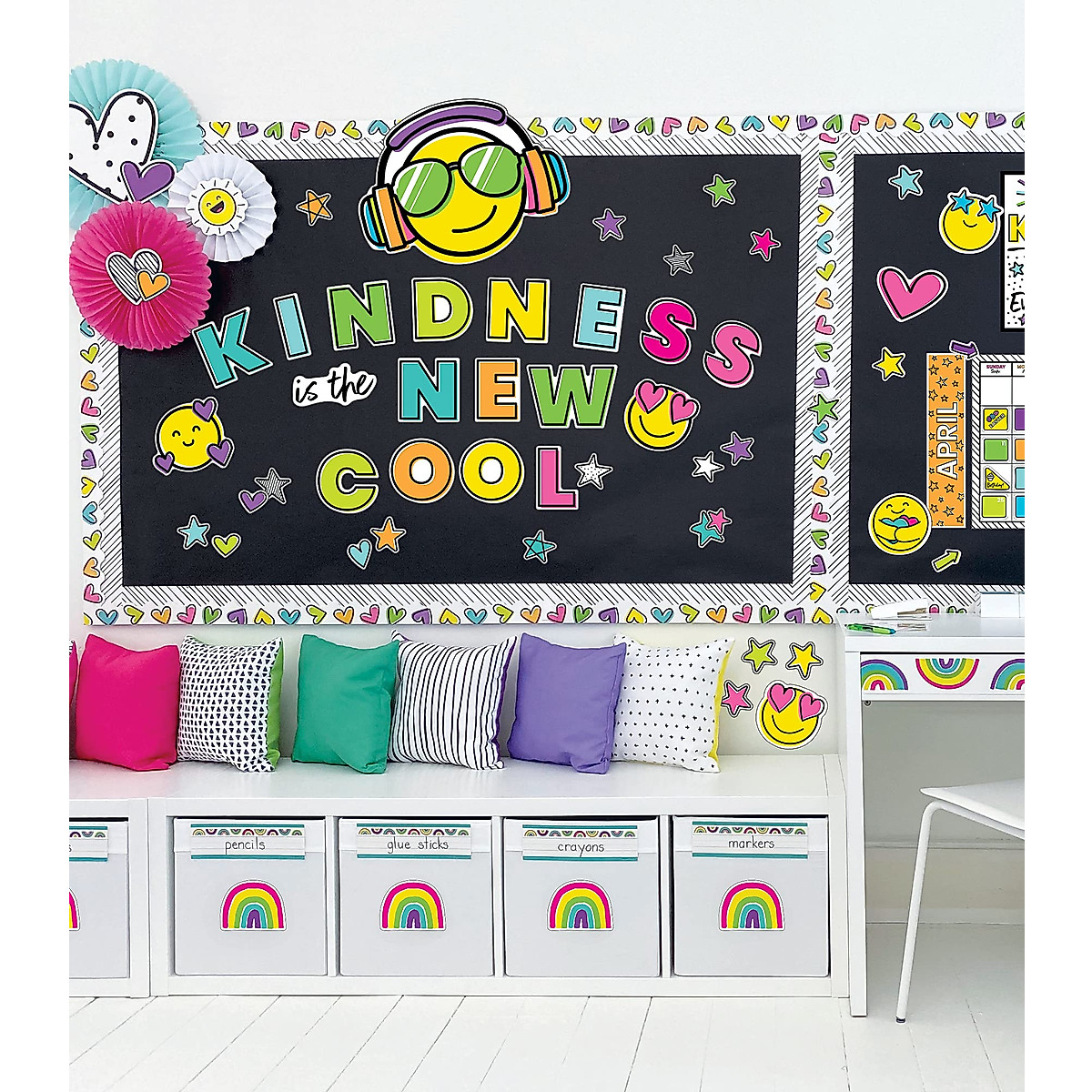 Carson Dellosa Kind Vibes Doodle Heart Bulletin Board Borders, 36 Feet of Scalloped Heart Classroom Borders for Bulletin Board