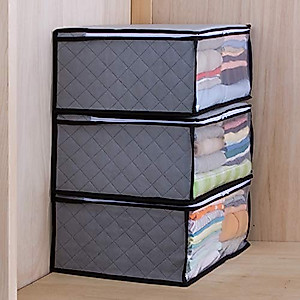 Astro Clothes Storage Bags, 3 Pack Clothes Storage Bins Foldable Closet Organizers with Activated Carbon , Breathable Material, Zipper, Clear Window for Sweaters, Coats, T-shirts, Blankets Grey, 171-01