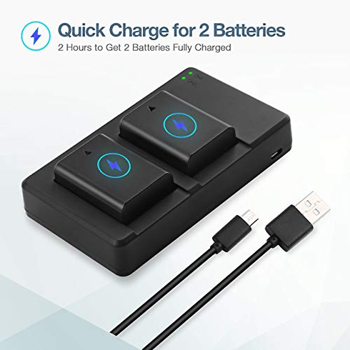 NP-FW50 Battery 2 Packs 1500mAh Rechargable Li-ion Batteries and Dual Charger for Sony A6500, A6400, A6300, A6000, A7, A7II, A7RII, A7SII, A7S, A7S2, A7R, A7R2, A55, A5100, RX10, RX10II