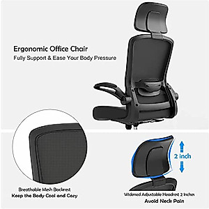 Home Office Desk Chairs, Ergonomic Office Chairs with Flip-up Armrests, Computer Desk Chairs with Lumbar Support, Office Desk Chairs with Rocking Function, Black