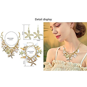 Halawly Shell Necklace Choker Mermaid Tail Necklace - Fashion Sea Shell Starfish Faux Pearl Collar Bib Statement Chunky Necklace Pendant (Shell Necklace Set)