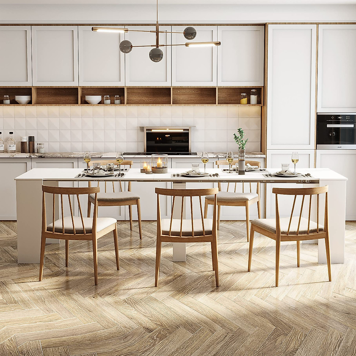 SSLine Rectangular Extendable Dining Table 35"-118" Super Long Conference Meeting Table for 6 8 12 People Modern White Expandable Kitchen Tables for Home Office Computer Table