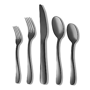 Xingjiake 20 Piece Black Silverware Set, Kitchen Utensils Set, Silverware Cutlery Flatware Set For 4, Stainless Steel Forks And Spoons Cooking Flatware Serving Set, Dishwasher Safe