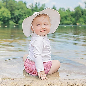 i play. by green sprouts baby girls Ruffle Snap Reusable Absorbent Swimsuit and Toddler Swim Diaper, Light Pink Daisy Stripe, 12 Months US