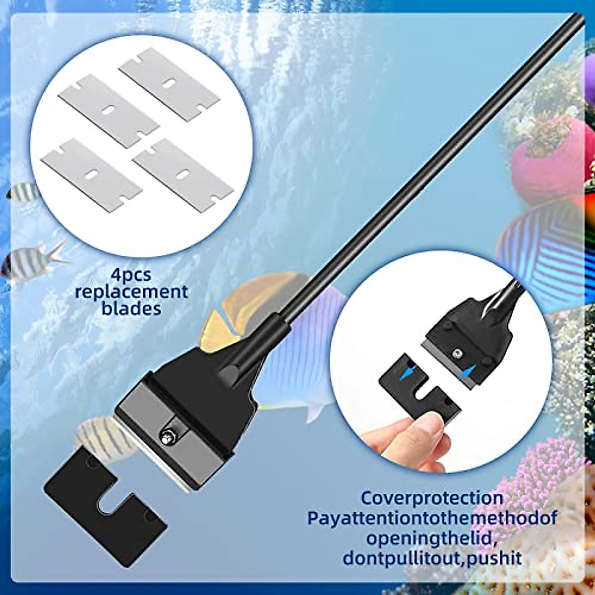 SY.Doot Aquarium Algae Scraper,Fish Tank Algae Scraper with Segmented Extension Rod,Aquarium Scraper,Aquarium Cleaning Tools Kit, Fish Tank Cleaner with 5 Stainless Steel Blades,21.65 Inch