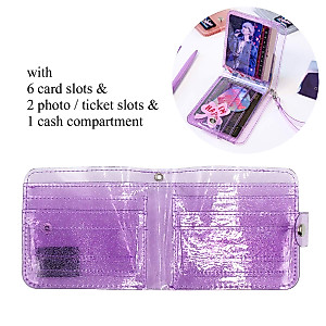 Women Girls Jelly Bifold Wallet Purse Coin Pouch Clear ID Card Holder Case with Detachable Neck Lanyard Strap for Photocards