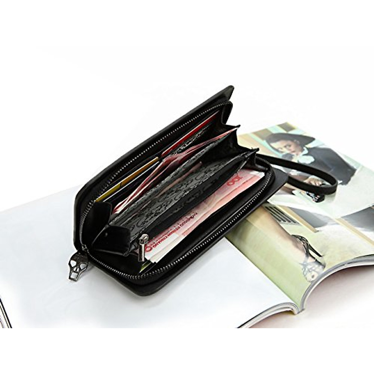 Yesiyan Women's Vintage Punk Leather Card Holder Wallet Skull Clutch Purse Black