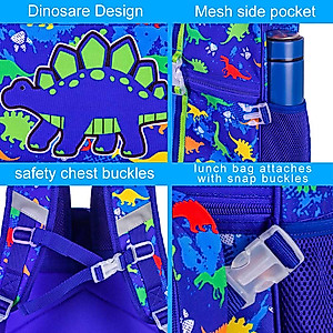UFNDC 3PCS Dinosaur Backpack for Boys, 16”Kids Bookbag with Lunch Box, School Bag for Elementary Toddler