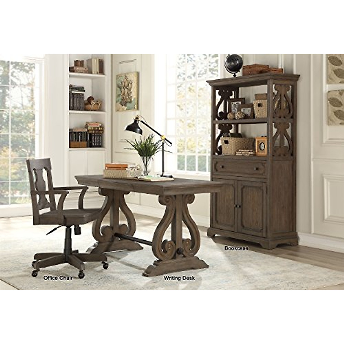 Homelegance Hidden Drawer Writing Desk, 60" W, Antique Gray