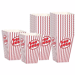 Kedudes Movie Night Popcorn Boxes for Party (20 pack) - Paper Popcorn Buckets - Red and White Popcorn Bags for Popcorn Machine, Movie Theater Decor Popcorn Container, Carnival & Movie Night Supplies
