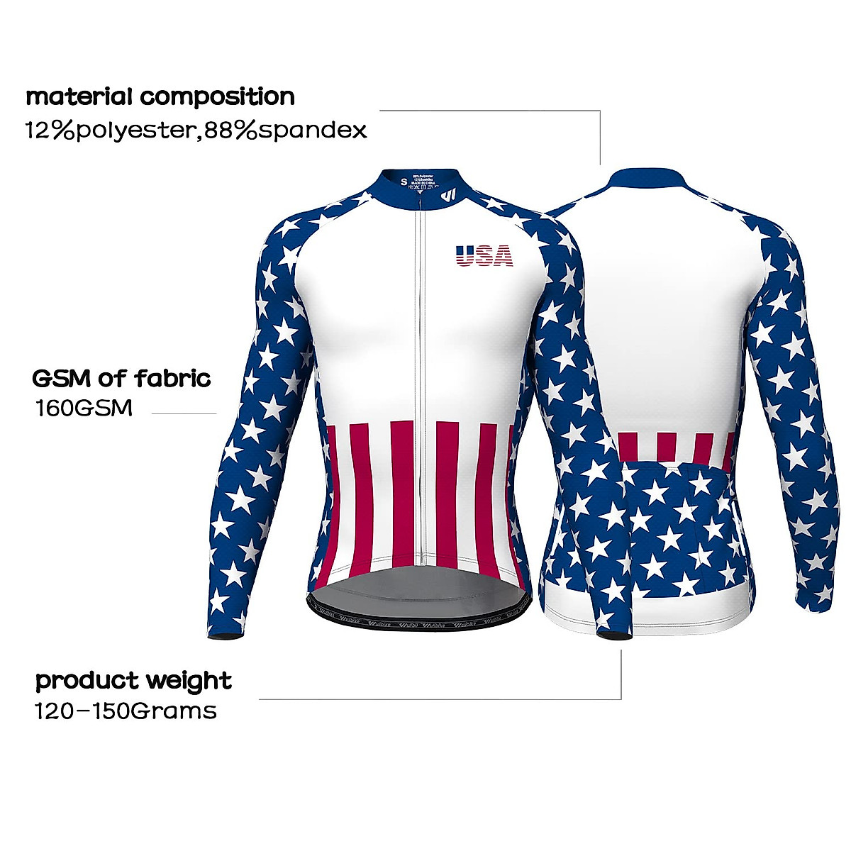 Lo.gas USA Cycling Jersey Men Long Sleeve Bike Biking Shirts American Flag Road Bicycle Clothing Full Zip with Pockets
