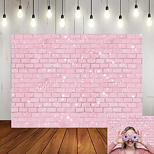 Retro Pink Glitter Brick Wall Photography Backdrop 5x3ft Girl Happy Birthday Party Photo Background Baby Shower Bridal Shower Wedding Newborn Banner Cake Table Decorations Photo Booth Props