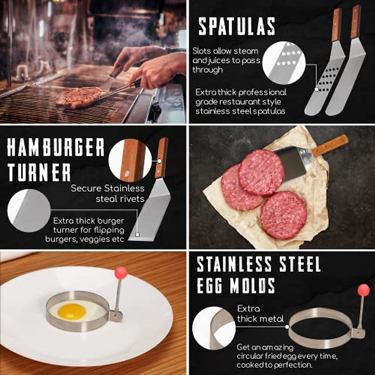 Zen-T - 17 Piece Grill Griddle Tool Kit - Griddle Accessories for Blackstone - Professional Grade Stainless Steel BBQ Tools - Perfect Grilling Utensils for All Your Grilling Needs + Bonus Recipe Ebook