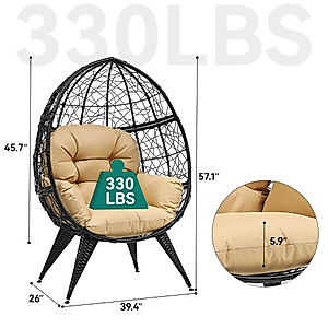 YITAHOME Egg Chair Wicker Outdoor Indoor Oversized Large Lounger with Stand Adjustable Leveling Feet Cushion Egg Basket Chair 350lbs Capacity for Patio, Garden Backyard Balcony, Beige