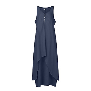 Ceboyel Women Plus Size Summer Dresses Women Irregular Hem Maxi Dress Cotton Linen Long Summer Dress Solid Color Boho Flowy Dress Beach Clothing 2023 Blue 3X