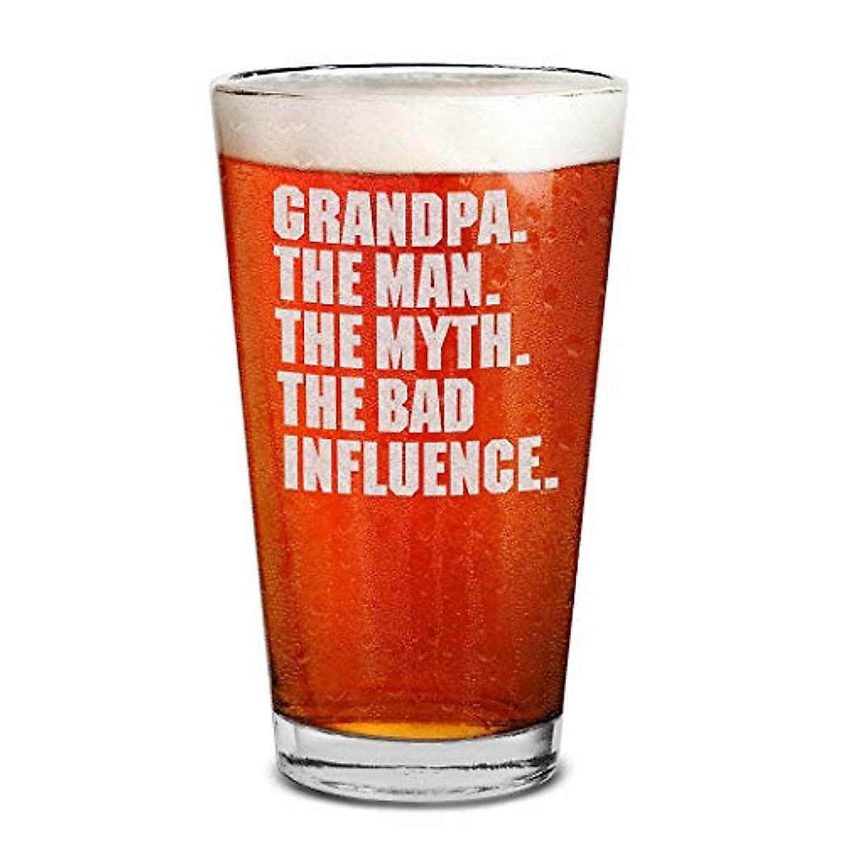 shop4ever® Grandpa. The Man. The Myth. The Bad Influence. Engraved Beer Pint Glass Grandpa Drinking Glass