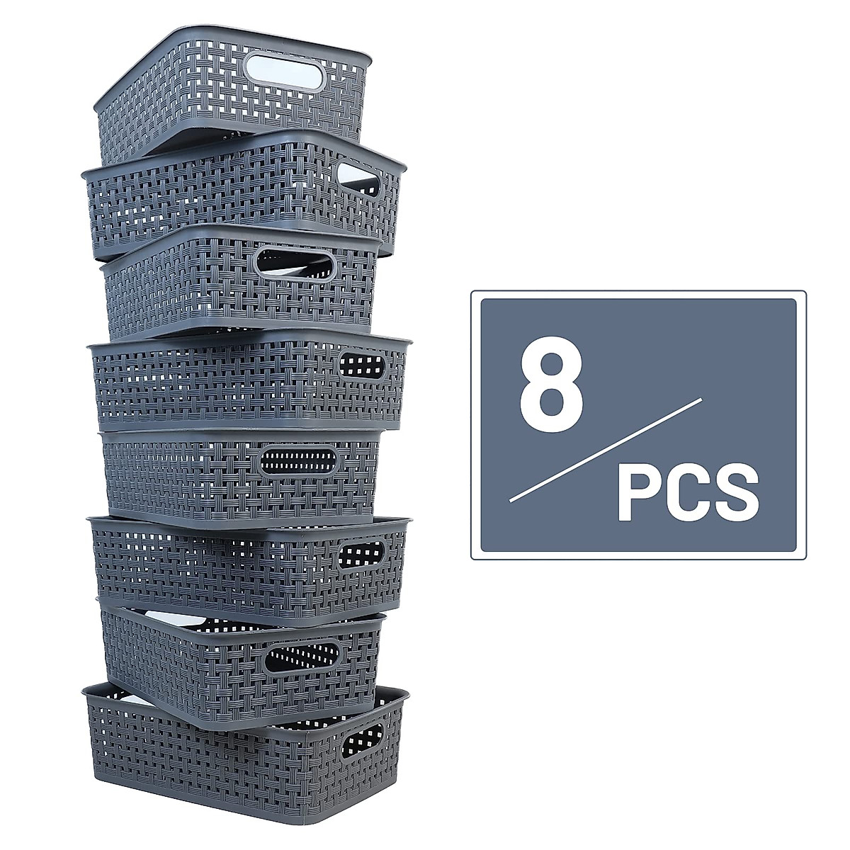 8 Pack Plastic Storage Baskets - Small Pantry for Organizing and Storage Bins for Bathroom,Kitchen,Shelves,Closet, Laundry Room,Bedroom, Classroom,Playroom